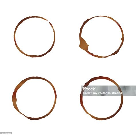 벡터 브라운 과 베이지 색 커피 컵 얼룩 흰색 배경에 격리 차 반지 스탬프 그림 컵 머그잔 및 방울의 스플래시 메뉴 바 카페 레스토랑에 이 고품질 세트를 사용하십시오