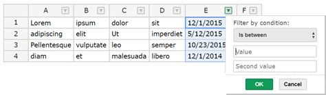 Handsontable Range Filter On Dates Add Datepicker Stack Overflow