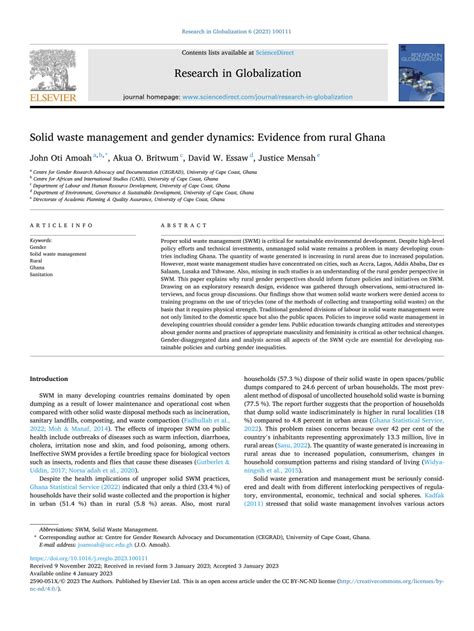 PDF Solid Waste Management And Gender Dynamics Evidence From Rural Ghana