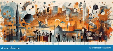 Dynamic Business Backdrop With A Collage Of Business Related Icons And Symbols Representing