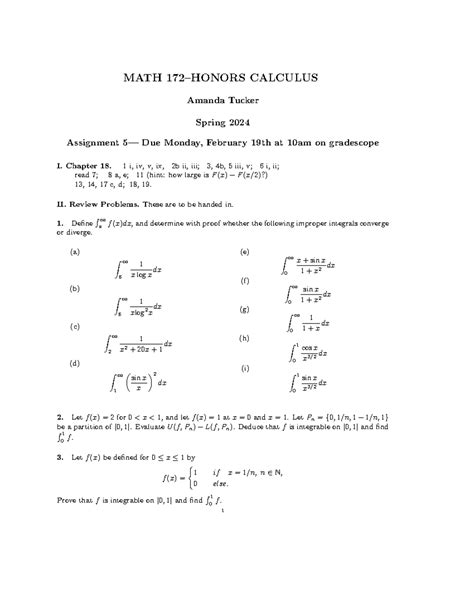 Hw5 Math Hw Assigned By Professsor Tucker Math 172honors Calculus