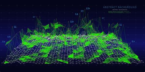 Abstract Background Contain Wireframe Color Graph And Chaotic Tangle Data On Dark Blue