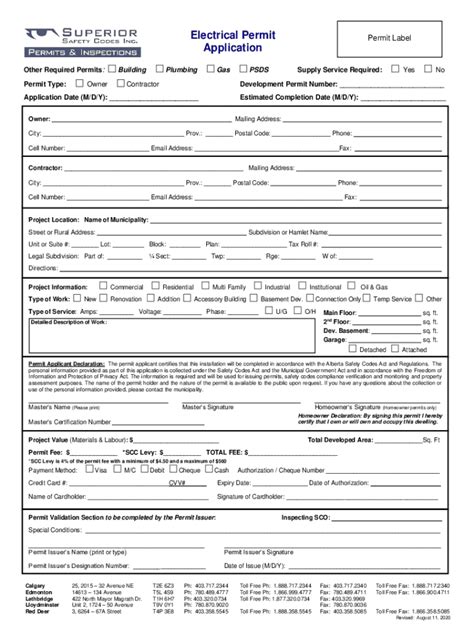 Fillable Online Electrical Permit Application Form With Instructions