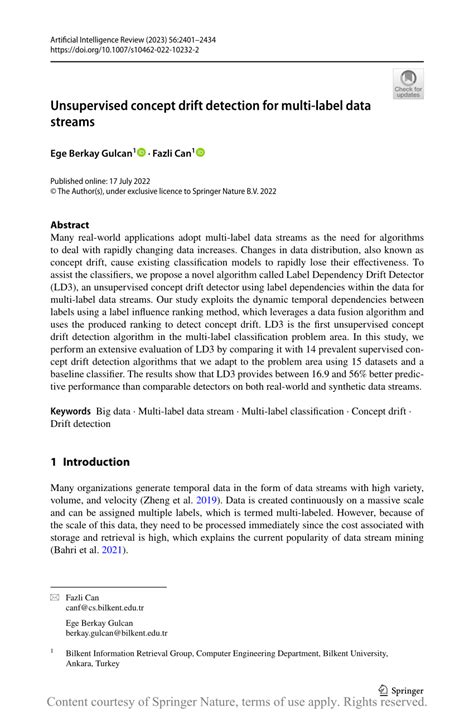 unsupervised concept drift detection for multi label data streams