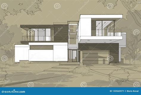 3d Rendering Sketch Of Modern House Stock Illustration Illustration