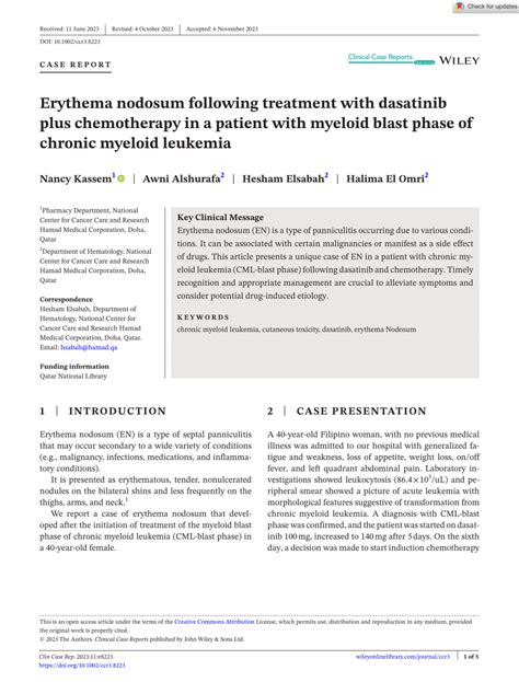 Pdf Erythema Nodosum Following Treatment With Dasatinib Plus