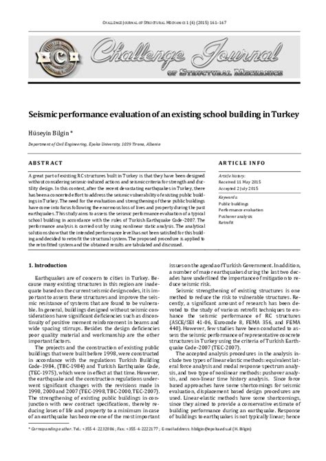 Pdf Seismic Performance Evaluation Of An Existing School Building