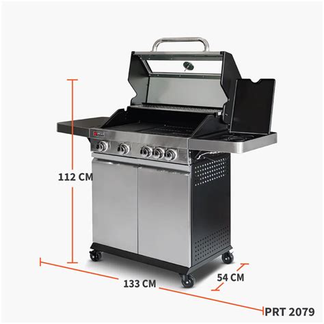 4 Burners Gas Bbq With Side Burners And Flat Plate Silver Stainless