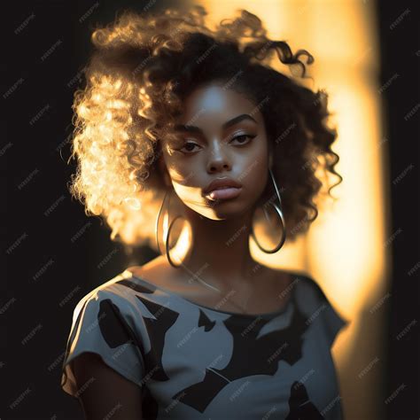 Premium Ai Image Balck Woman Model With Curly Hair In Erotic Outfit