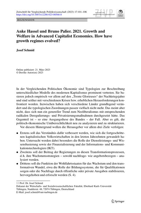 Pdf Anke Hassel Und Bruno Palier 2021 Growth And Welfare In