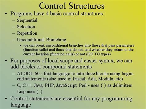 control structures programs have 4 basic control structures