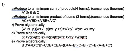Solved A Reduce To A Minimum Sum Of Products Terms Chegg