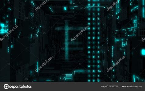 Fly Inside Computer With Data Streams Of Binary Zeros And Ones
