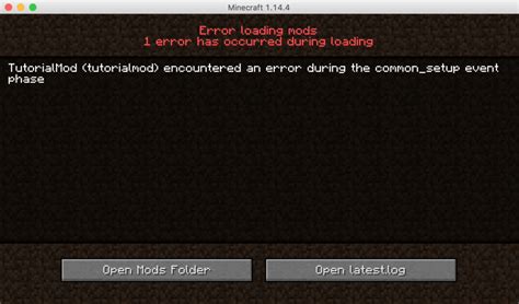 encountered an error during the common setup event phase modder
