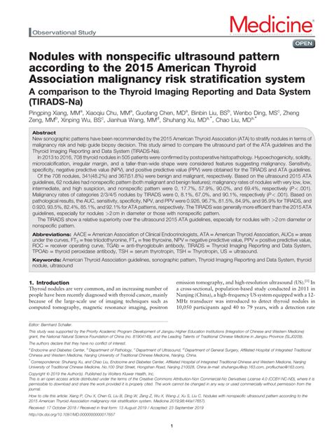 Pdf Nodules With Nonspecific Ultrasound Pattern According To The 2015