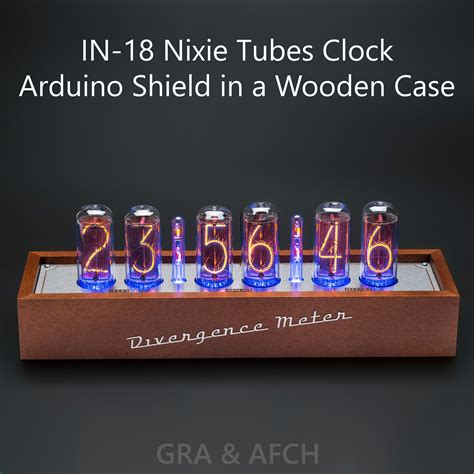 In 18 Shield Nixie Clock With Sockets And Columns In A Vintage Ashwood Case Smf Rgb Usb