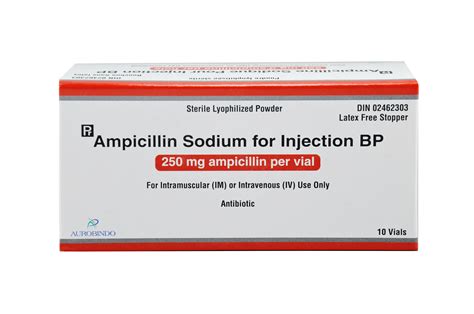 Ampicillin Sodium For Injection Bp 250mg 10ml Vial Auro Pharma Canada