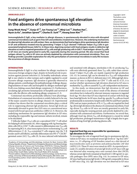 Pdf Food Antigens Drive Spontaneous Ige Elevation In The Absence Of Commensal Microbiota