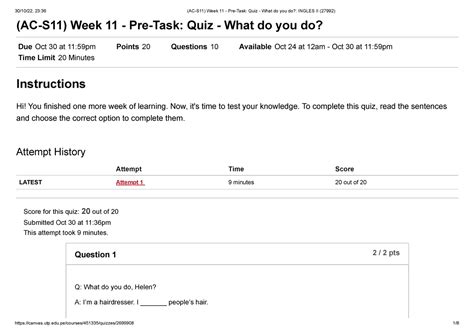 ac s11 week 11 pre task quiz what do you do ingles ii 27992