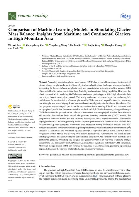 Pdf Comparison Of Machine Learning Models In Simulating Glacier Mass Balance Insights From