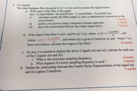 The Ideal Highpass Filter Designed In Q1 Is Now Used