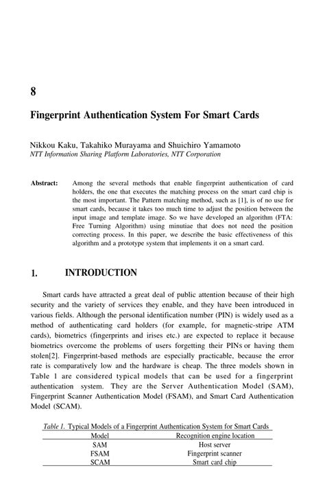 Pdf Fingerprint Authentication System For Smart Cards