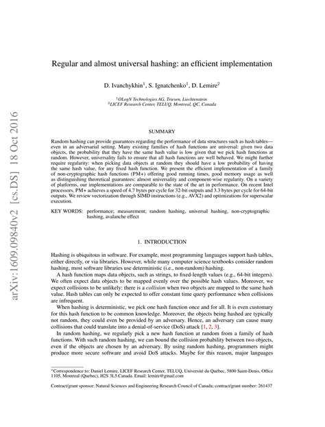 Solution Regular And Almost Universal Hashing An Efficient