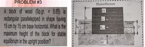Solved PROBLEM 3 15cmx15cmm W H A Block Of Wood Sp Gr Chegg Com