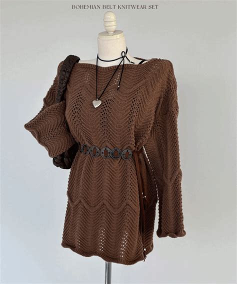 벨트세트보헤미안무드물결넥여리실루엣펀칭디테일미니원피스하의실종여친룩연말룩 미안벨트니트세트 에이블리