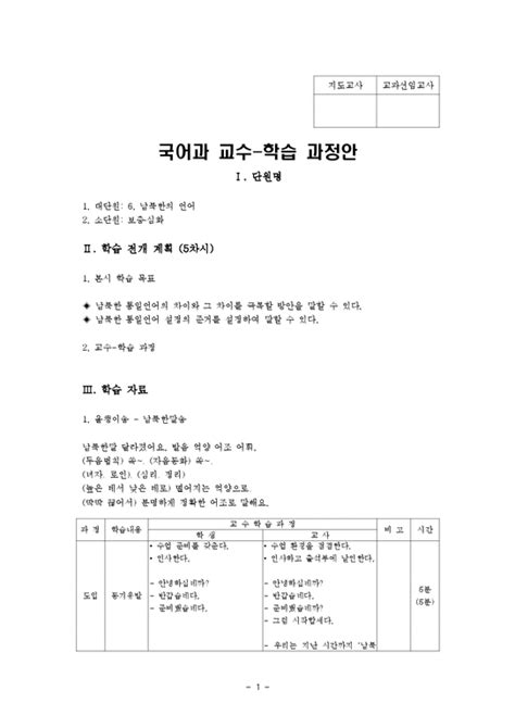 국어과 교수 학습 과정안 인문교육