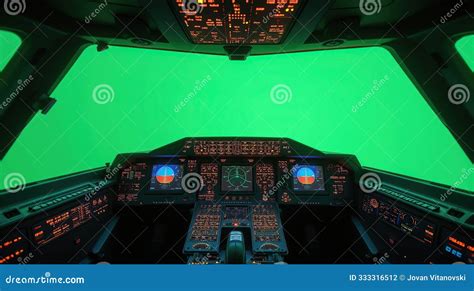 Spaceship Cockpit View With Futuristic Control Panels And Green Screen