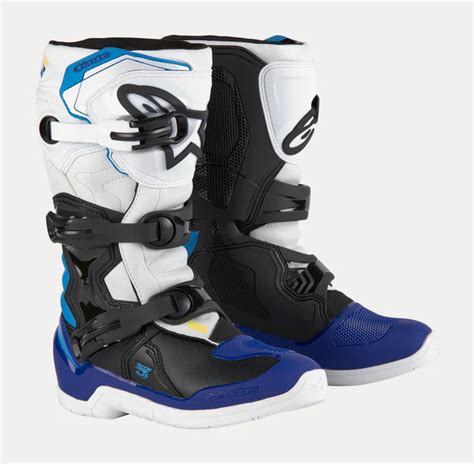 Alpinestars Youth Tech 3s Boots White Black Enamel Blue At Motocross