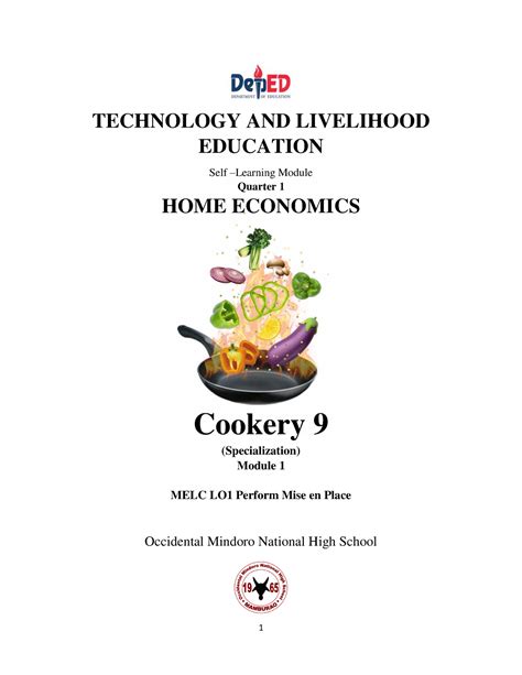 Cookery 9 Qi Module 1 Final Technology And Livelihood Education Self