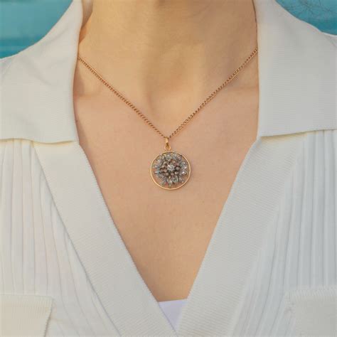Antique 15ct Gold Diamond Flower Pendant 085ct