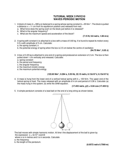 tutorial 3 phy210 pdf pendulum quantity