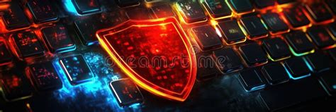 Cybersecurity Shield Symbol On Keyboard With Glowing Effects