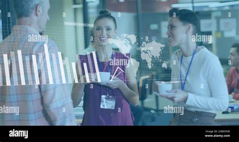 Image Of Statistical Data Processing Against Diverse Colleagues Discussing Together At Office