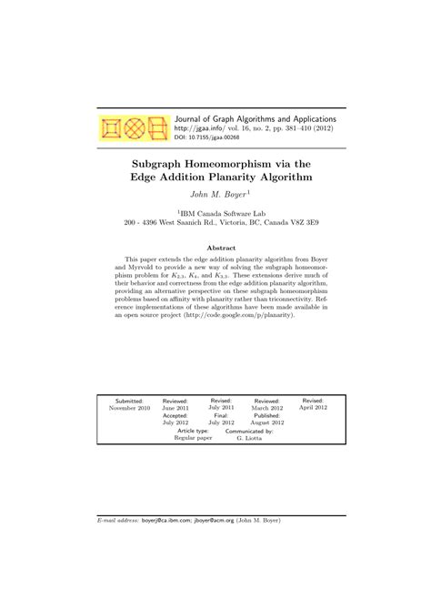 pdf subgraph homeomorphism via the edge addition planarity algorithm
