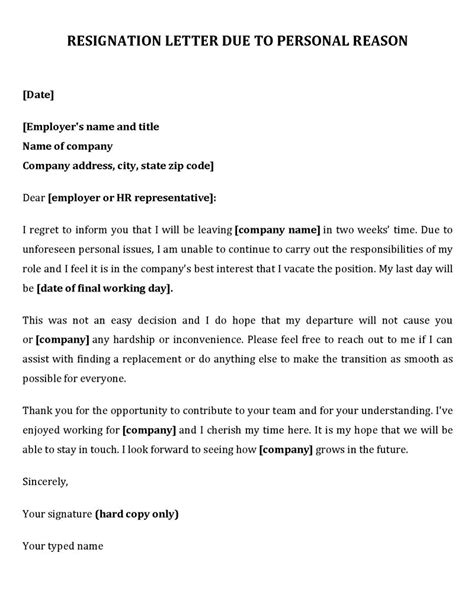 Employee Resignation Letter Sample With Reason Free Word Template