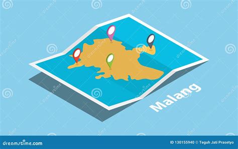 Malang Indonesia Java Explore Maps With Isometric Style And Pin Location Tag On Top Stock