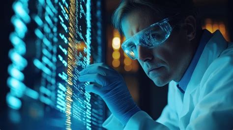 scientist analyzing data on interactive display premium ai generated