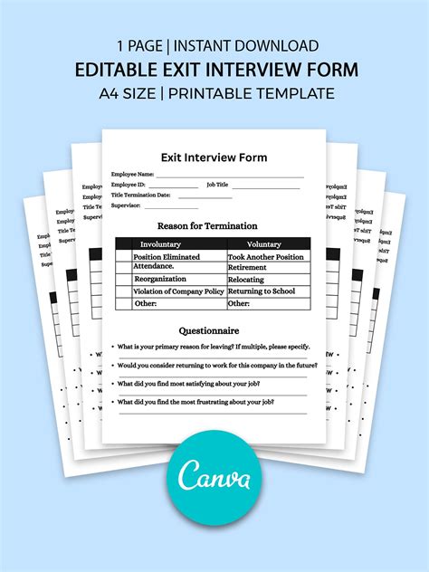 Editable Exit Interview Form Human Resources Employee Human Resources Template Editable
