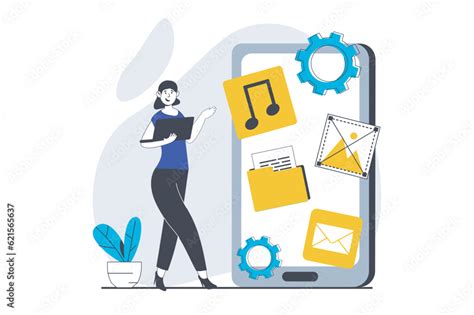 Stockvector Ui Ux Design Concept With People Scene In Flat Graphic For Web Woman Creating