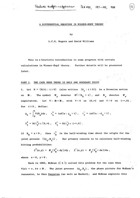 Pdf A Differential Equation In Wiener Hopf Theory