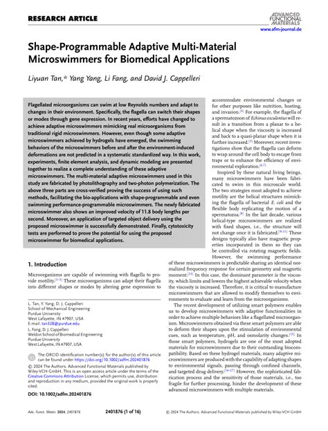 Pdf Shape‐programmable Adaptive Multi‐material Microswimmers For Biomedical Applications