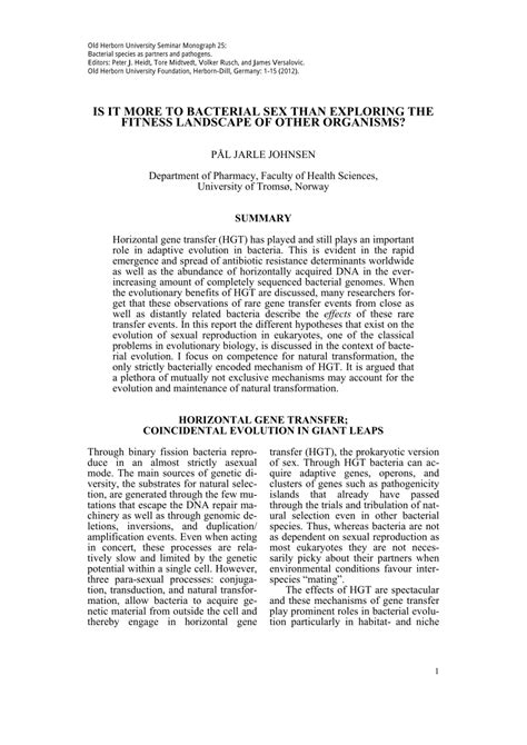 Pdf Is It More To Bacterial Sex Than Exploring The Fitness Landscape