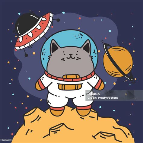 우주 비행사 귀여운 고양이 우주 달 프린트 개념 벡터 평면 그래픽 디자인 그림 0명에 대한 스톡 벡터 아트 및 기타 이미지