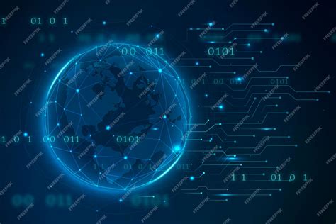 지구 글로브 및 이진 코드 기술 배경 무료 벡터