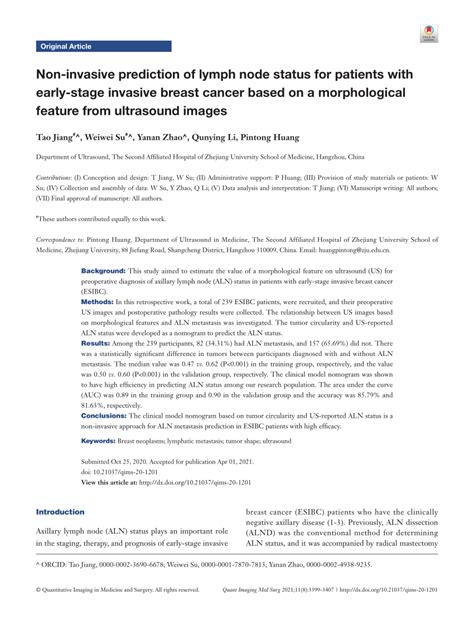 Pdf Non Invasive Prediction Of Lymph Node Status For Patients With