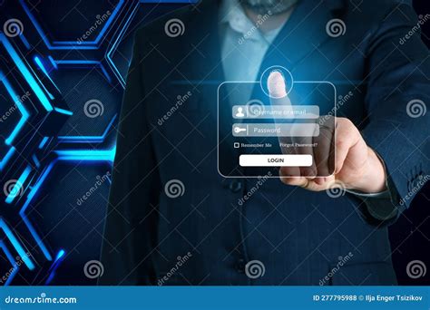 Businessman Hand Touching Screen To Login Enter Username Password For Login Online Security